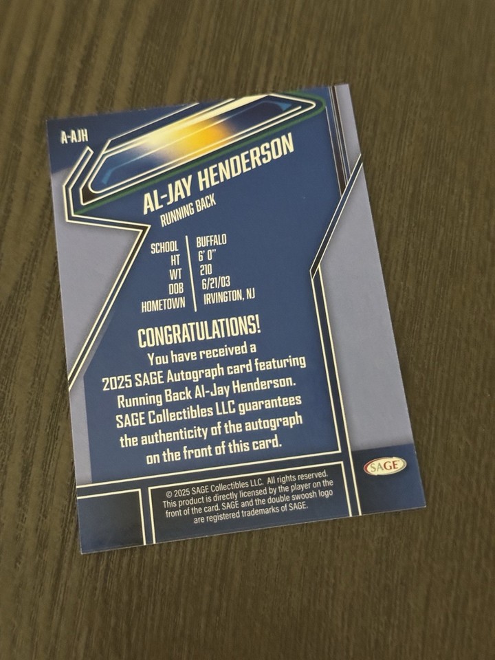 2026 SAGE Low Series Autographs #A-AJH AL-JAY HENDERSON Signed Auto | eBay