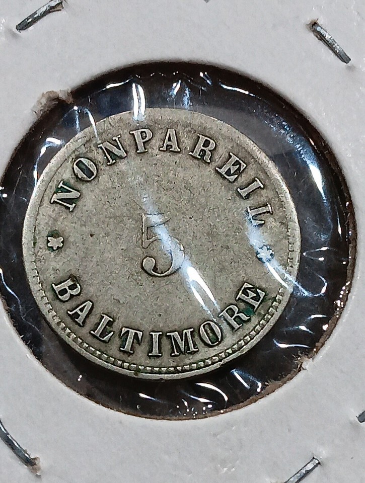 (1870) Baltimore Md-Ba 80n Social Club Nonpareil 5 Merchant Token | eBay