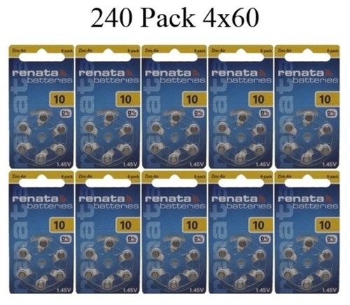 Renata Size 10 0% Mercury Hearing Aid Batteries with Yellow Tab Pack of ...