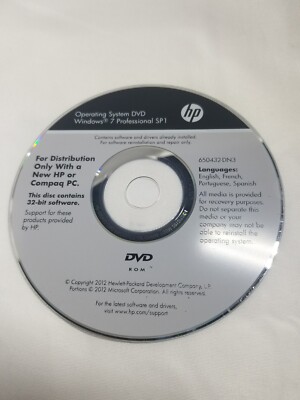 HP Compaq Windows 7 Professional SP1 32-Bit DVD System Recovery Media ...