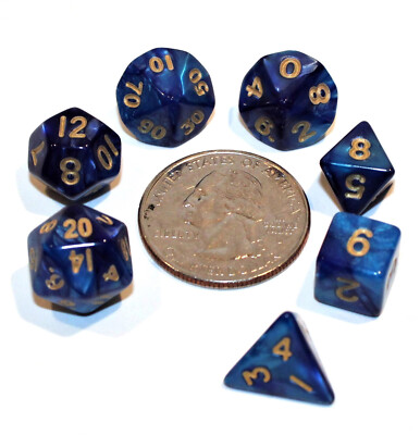 New 7 Piece 10mm Miniature Gemini Polyhedral Dice Set – Dark Blue ...