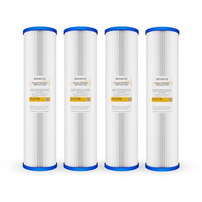 4 Big Blue 20" x 4.5" Pleated Washable Sediment Water Filter 5 micron ...