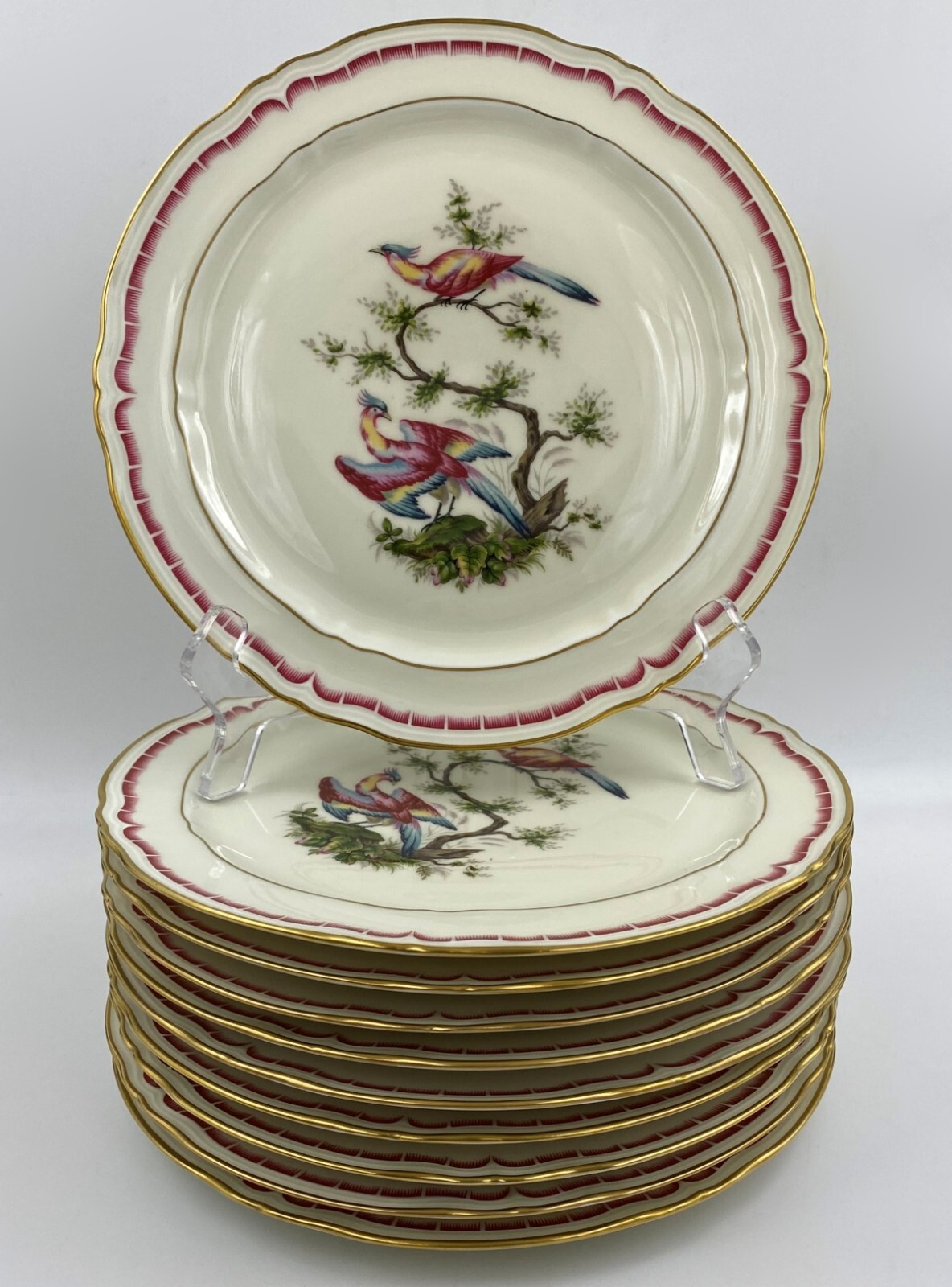 Raynaud & Co Limoges Luncheon Plates Birds of Paradise Argent Gorgeous ...