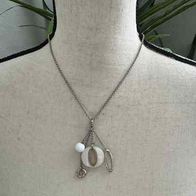 New Fossil Silver tone Multi Charm Pendant Mop Crystal eye Necklace | eBay