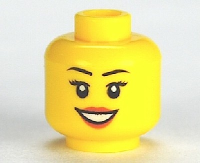 LEGO Minifigure Head Female Peach Lips Open Mouth Smile Black Eyebrows ...