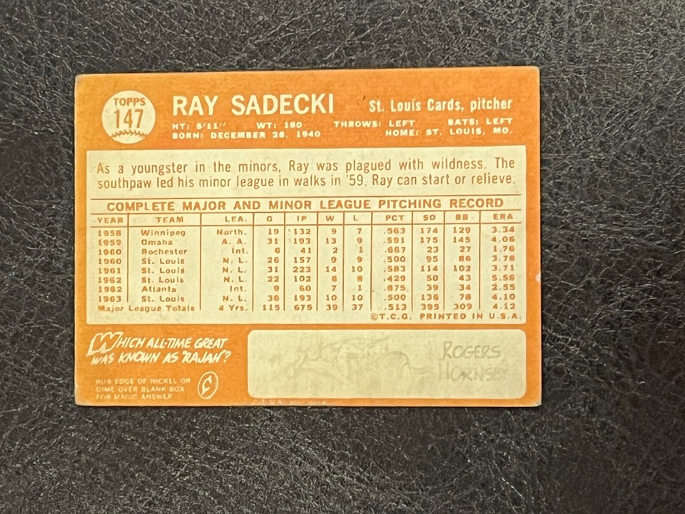 1964 Topps Ray Sadecki #147 VG-EX St. Louis Cardinals | eBay