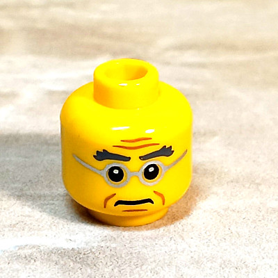 LEGO Old Man Head Round Silver Eyeglasses Yellow Flesh Wrinkles Bushy ...