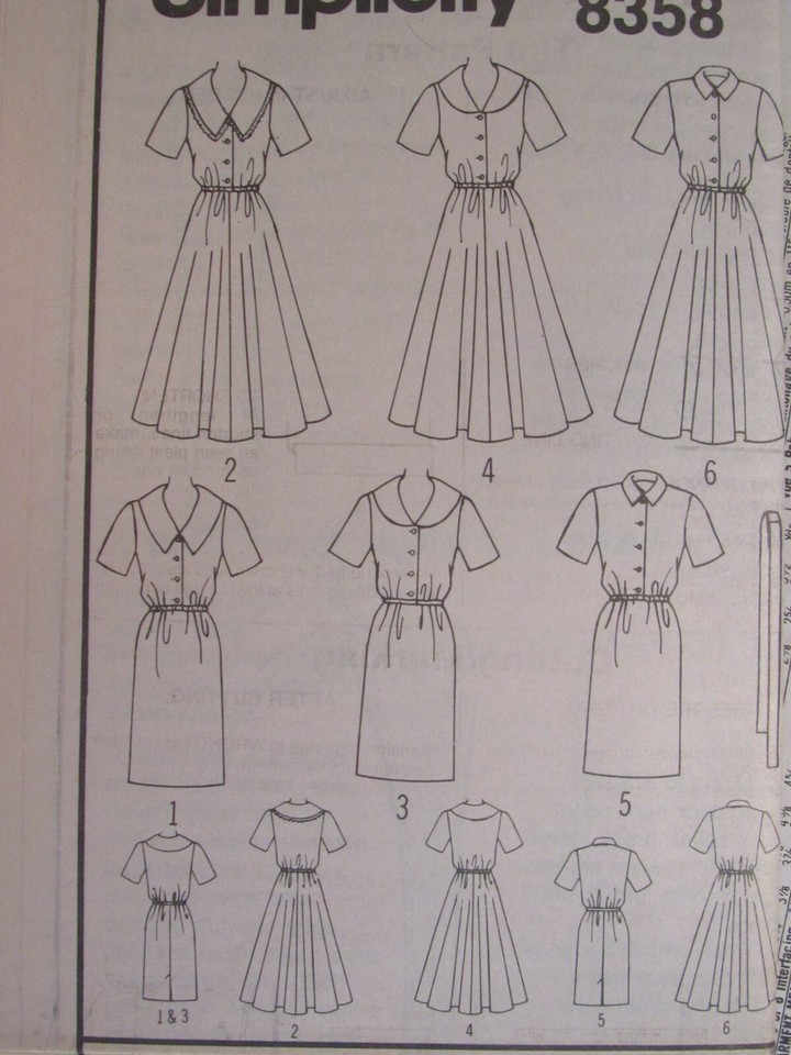 OOP SIMPLICITY 8358 MS/MP Dress w Slim or Flared Skirt & Belt PATTERN ...