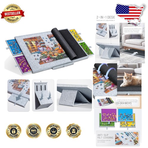 Portable 3-Angle Puzzle Table with Felt Cover & Organizing Drawers ...
