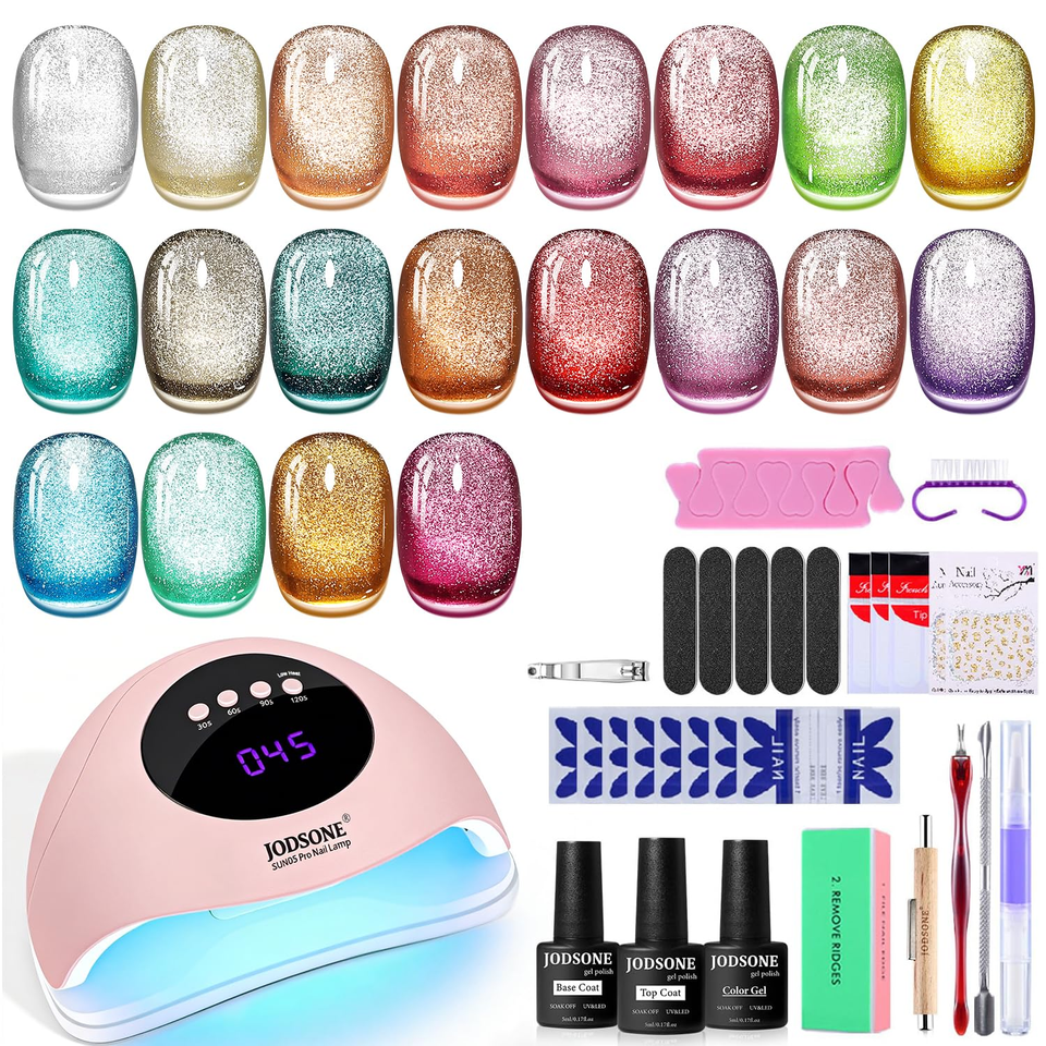 20 Colors Cat Eye Gel Nail Polish Kit with Base Coat Top Coat 3-IN-1 ...