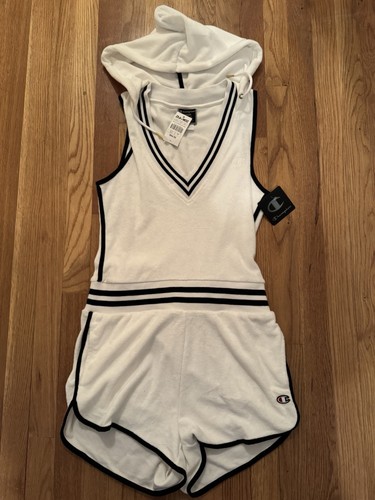 Champion Terry cloth Hooded Romper Size M Medium NWT New White with ...