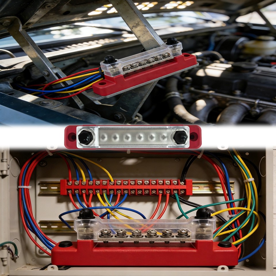 2x 6 Terminal Power Block Bus Bar Cover 12V Electrical Distribution Bus ...