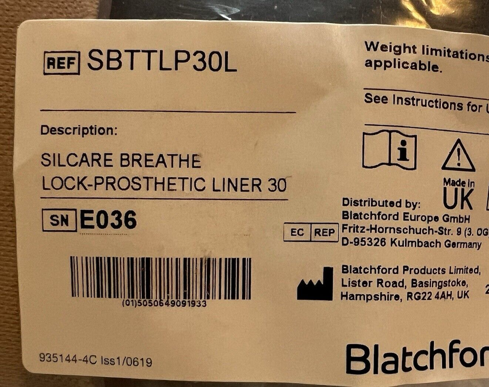 Blatchford Silcare Breathe Prosthetic Pin Lock Liner (Trans Tibial) Below Knee | eBay