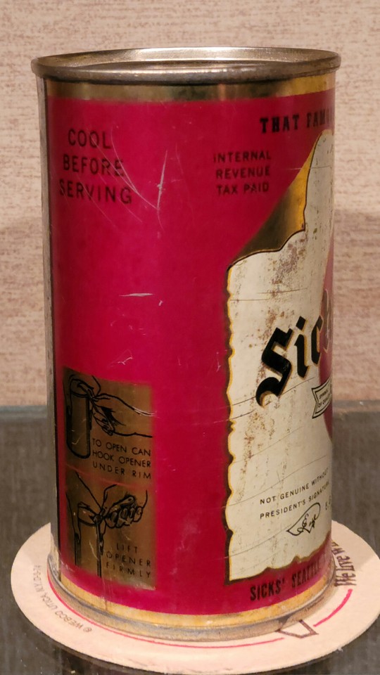 1947 IRTP SICK'S SELECT FLAT TOP BEER CAN SICKS SEATTLE BREWING CO ...
