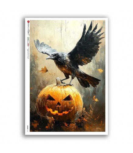 Raven on Pumpkin | A4 Rice Paper | Paper for Decoupage | Paper Designs ...