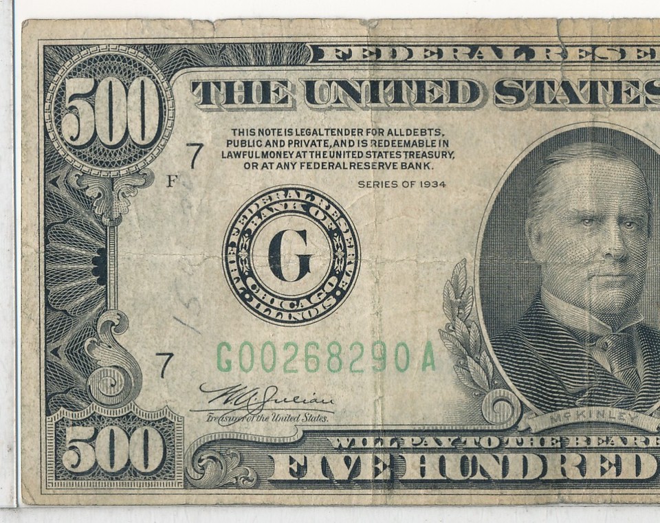 1934 A US $500 Bank Note Chicago Federal Reserve | eBay