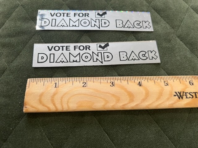 ! TWO SHINY VOTE FOR DIAMOND BACK STIKCERS DECALS DB FRAME NUMBER PLATE ...