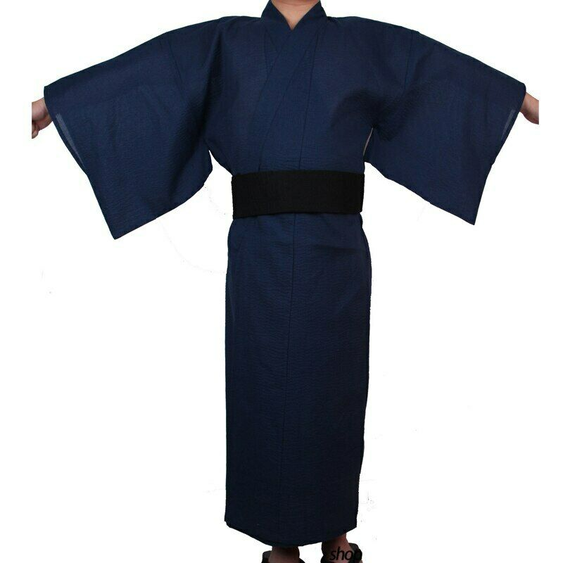 Japanese traditional samurai kimono men's yukata bathrobe robe cotton ...
