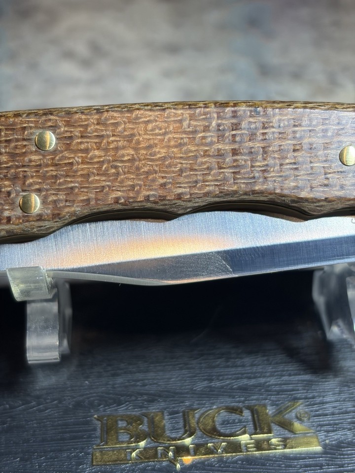 BUCK 110 KNIFE CUSTOM BURLAP MICARTA BRASS HANLE BRUSHED FINISH ...
