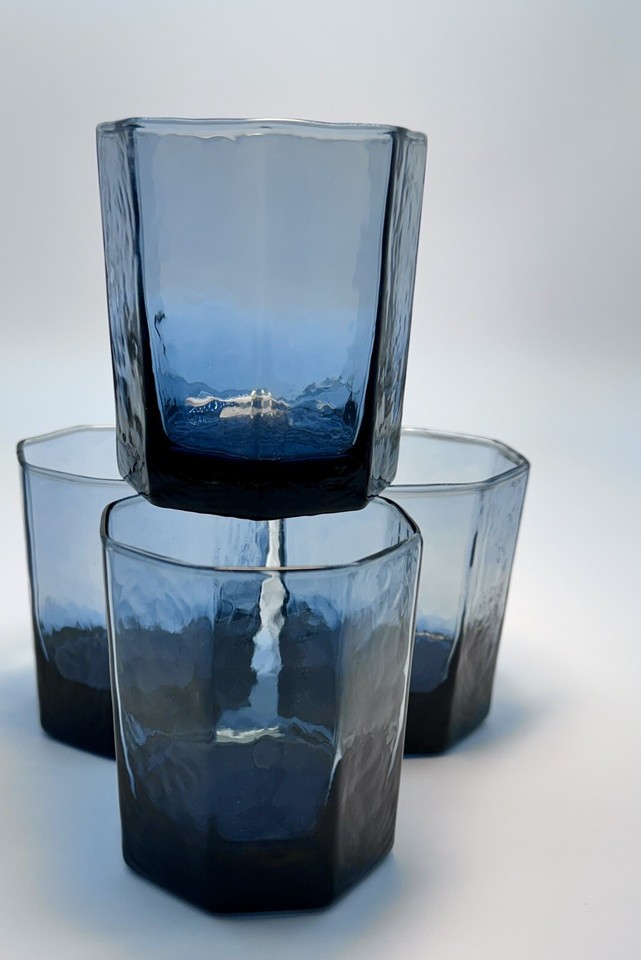 Libby Whiskey Old Fashioned Rocks Glasses Paneled Dusky Blue FAUCETS 3.5" Set 4 | eBay