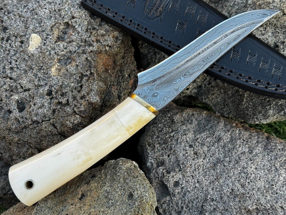 HUNTEX Custom Handmade Damascus Blade, Camel Bone Handle, Exotic ...
