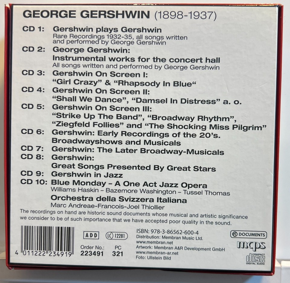 George Gershwin – 1898-1937 (10 CD Box Set 2007 Documents) *Rare* *Very ...