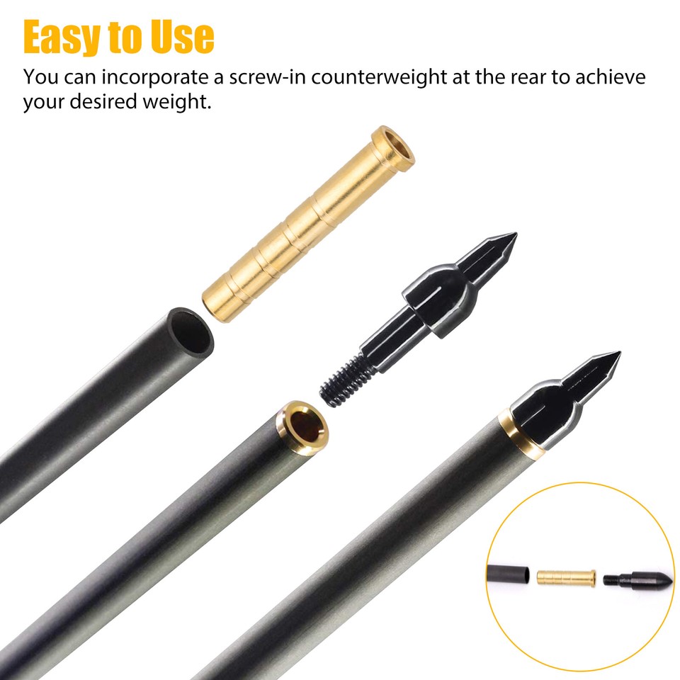 12Pcs 100Grain Heavy Weight Arrow Brass Inserts Base Archery ID6.2mm ...