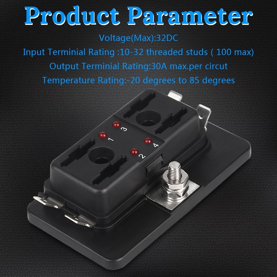 4-Way Blade Fuse Box Standard Circuit Fuse Holder Box Block DC 12-32V ...