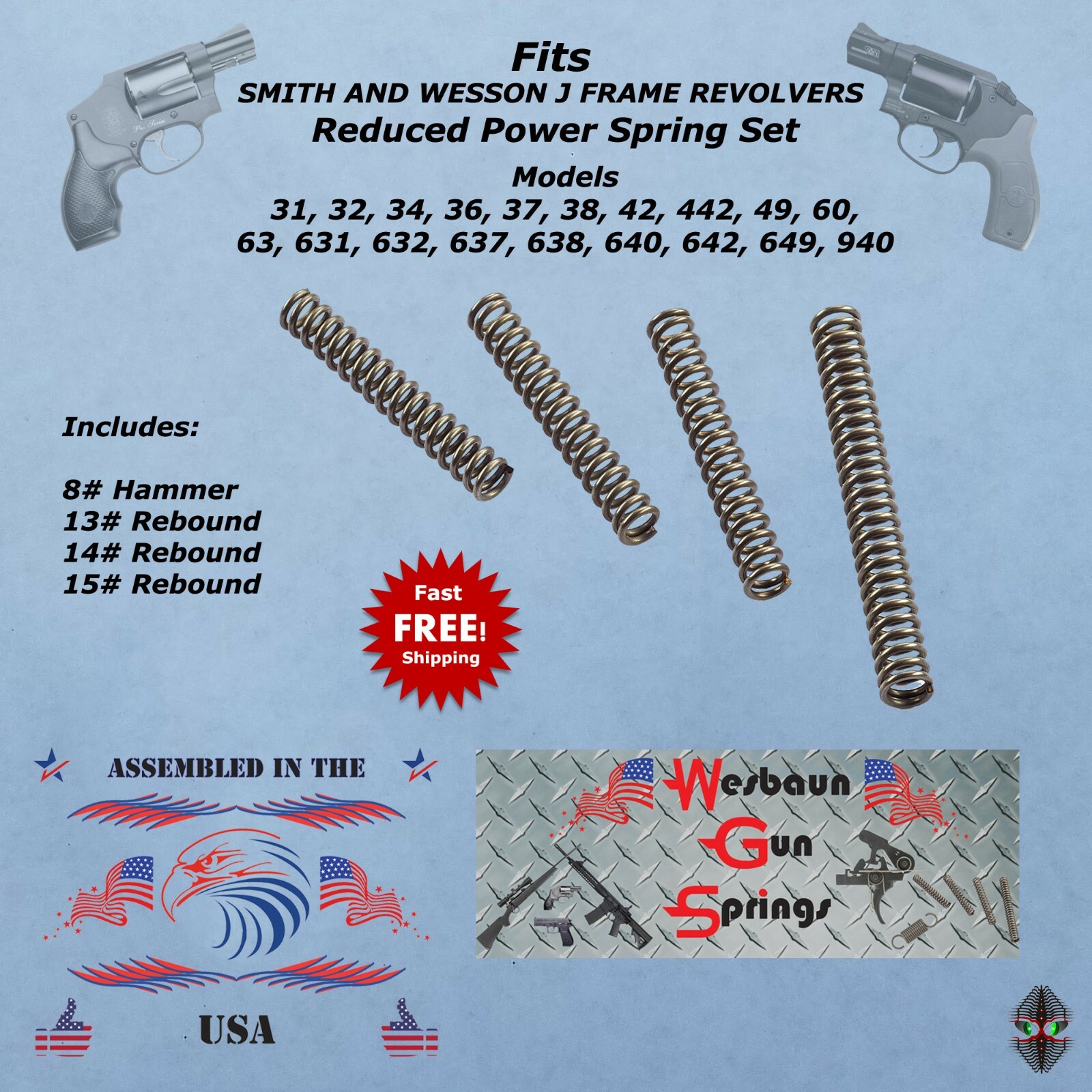 **Custom Reduced Power Spring kit For Smith and Wesson S&W J Frame ...