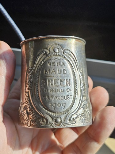 Antique Small Ornate Christening Cup Sterling Silver Monogramme Vera ...