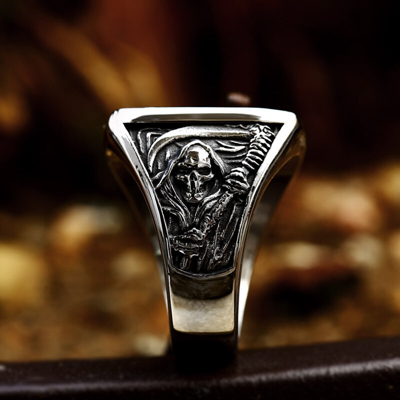 Gothic Death Sickle Skull Ring Stainless Steel Men's Boy's Skull Biker ...