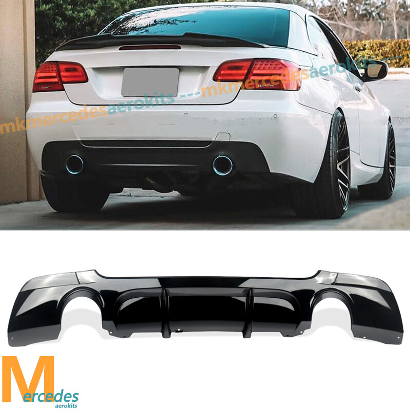 For BMW E92 E93 335i Shiny All Black Rear Bumper Diffuser Lip M Sport ...