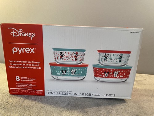 NEW Pyrex Disney Christmas Mickey Minnie Mouse 8 Pcs Glass Bowl Set ...