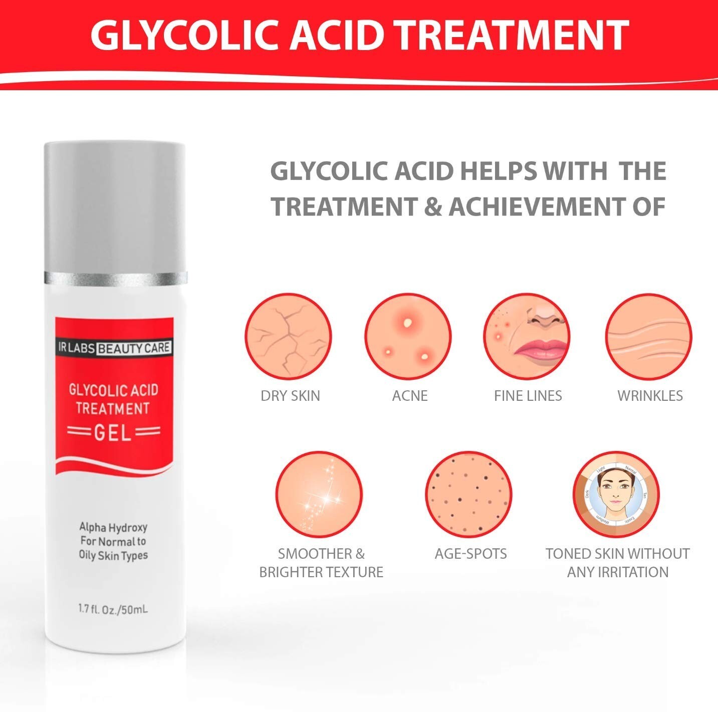 IR LABS Glycolic Acid Treatment GEL Alpha Hydroxy Normal to Oily Skin 1 ...