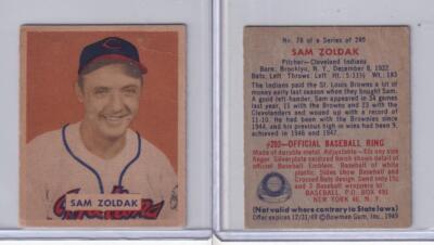 1949 Bowman Baseball Card # 78 Sam Zoldak Cleveland Indians VG | eBay