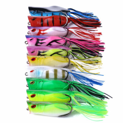 10PCS 7cm/14g Popper Frog Topwater Fishing Lures Snake Bait Bass Soft ...