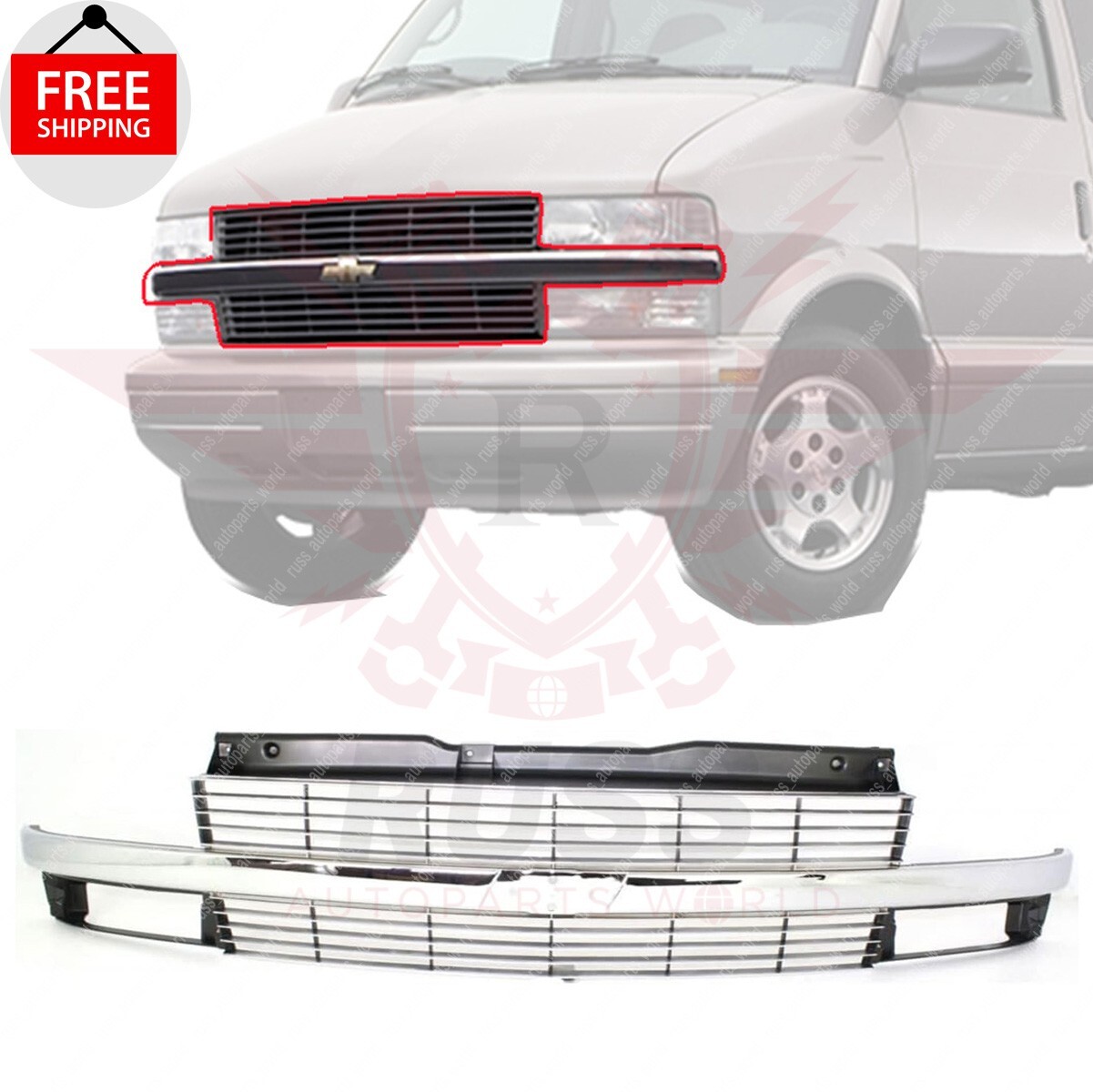 New Front Grille Silver with Chrome Fits 1995-2005 Chevrolet Astro ...