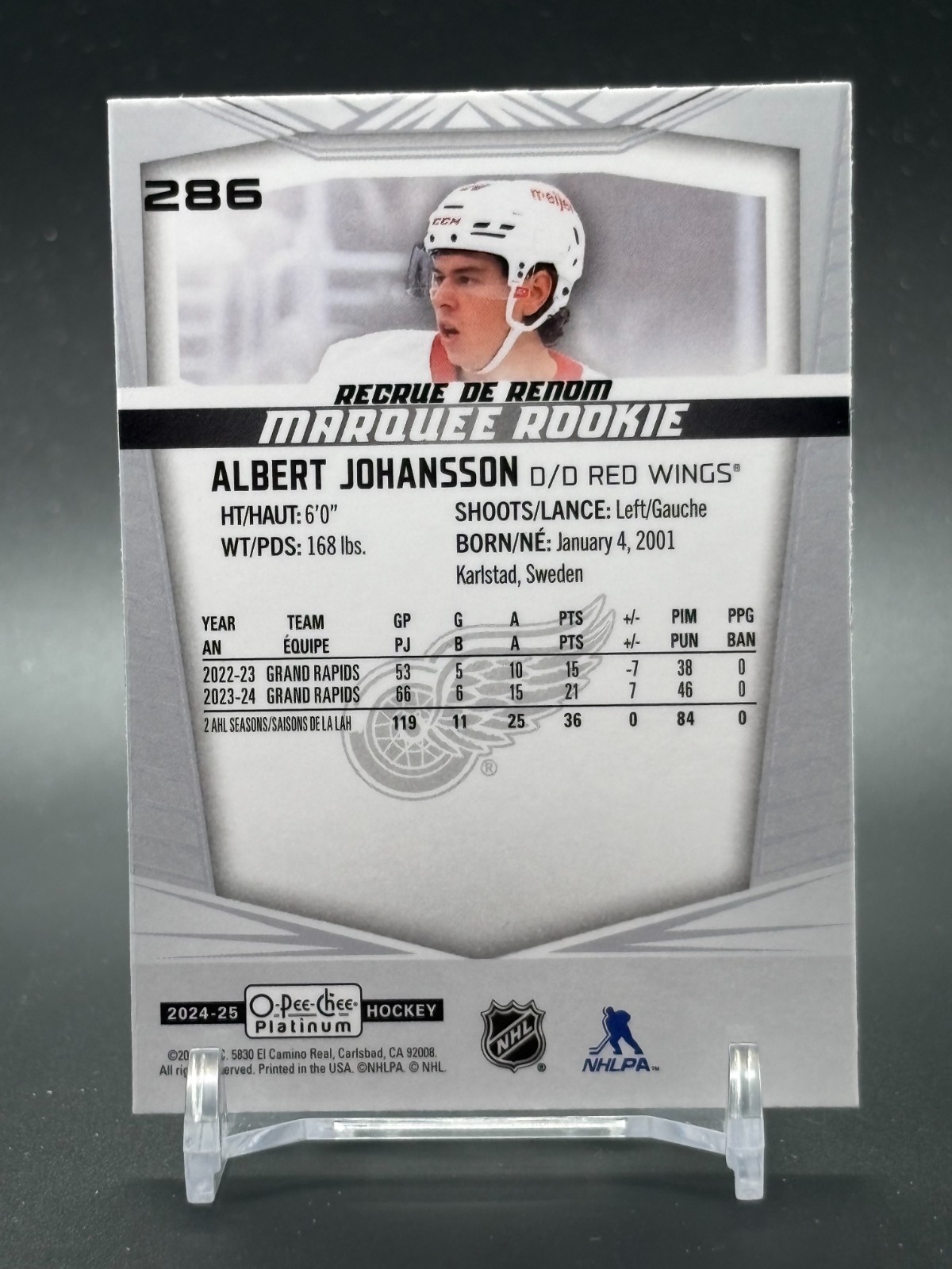 2024-25 O-Pee-Chee Platinum Marquee Rookie #286 ALBERT JOHANSSON Red ...