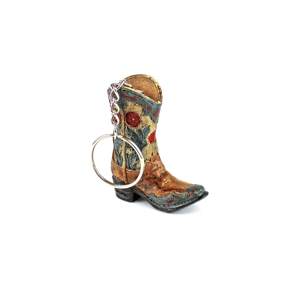 Floral Cowboy Boot Keychain Key Ring Hand Painted Polyresin Western ...