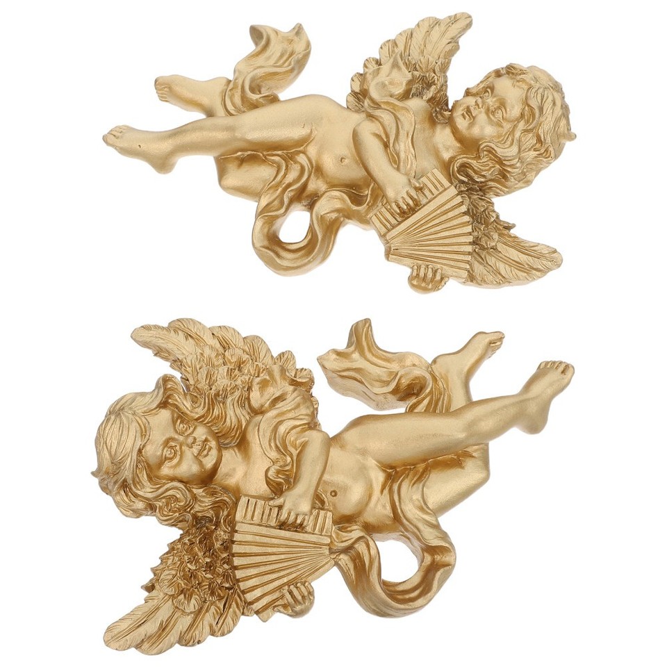 1 Pair Cherub Decor: Resin Winged Angel Wall Sculptures - Holding Harp ...