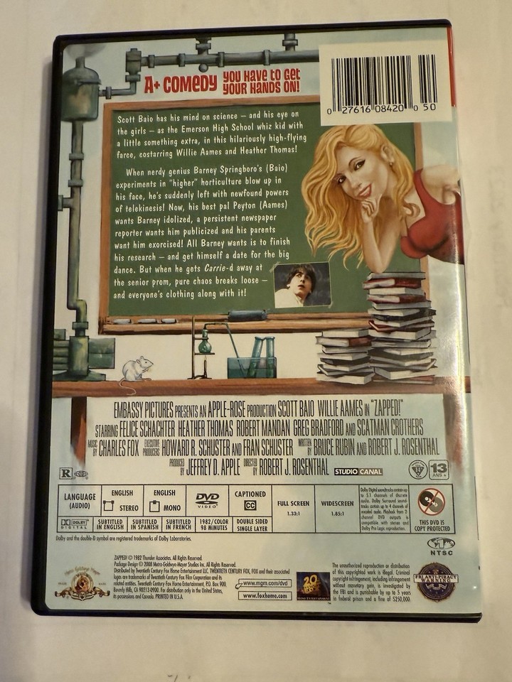 Zapped! DVD Scott Baio Willie Aames Felice Schachter MGM 1982 | eBay