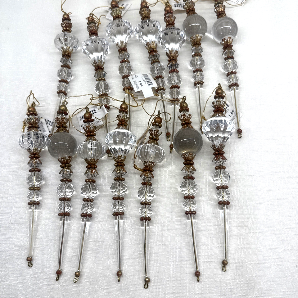 Lot of 14 christmas Tree Bauble Ornaments Clear & Gold, 6.5" long | eBay