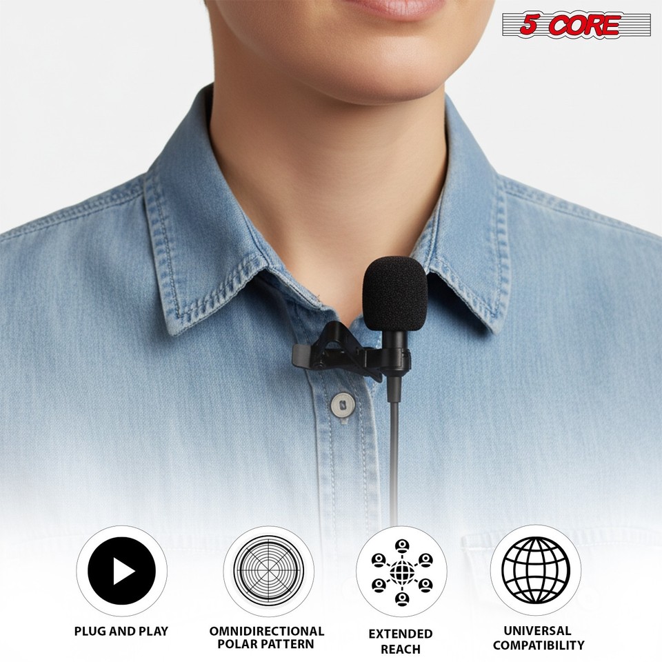5 Core Microphone Wearable 3.5mm Omnidirectional Condenser Lavalier ...