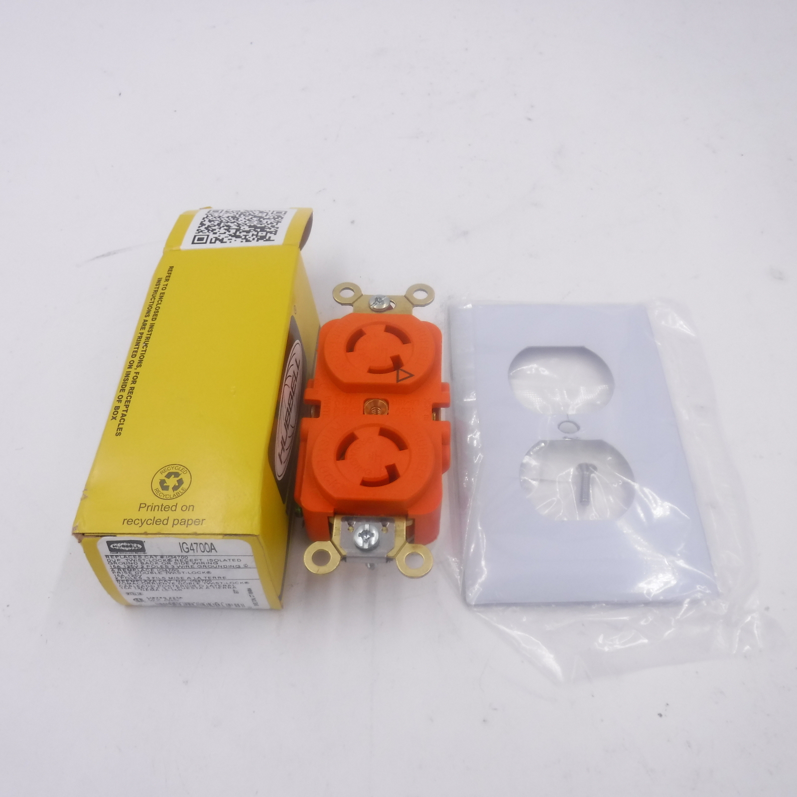 Hubbell Ig4700a 15A Ground Duplex Locking Receptacle 2P 3W 125V w/ SS ...