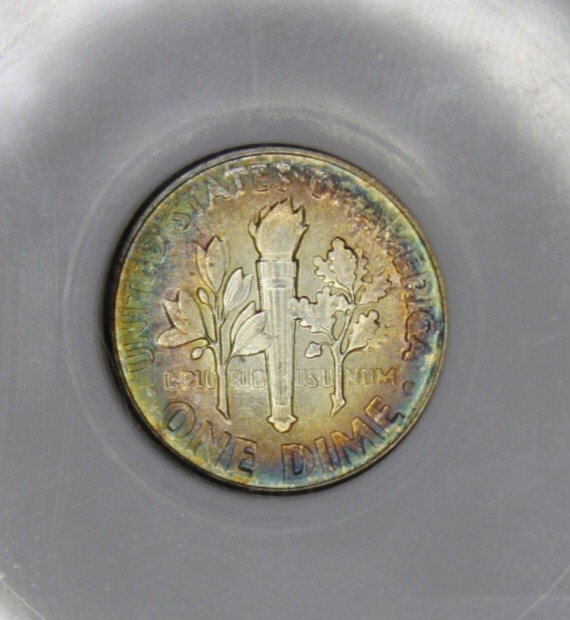 1952 Toned Roosevelt Silver Dime NGC Fatty Graded MS66 Rainbow Color ...