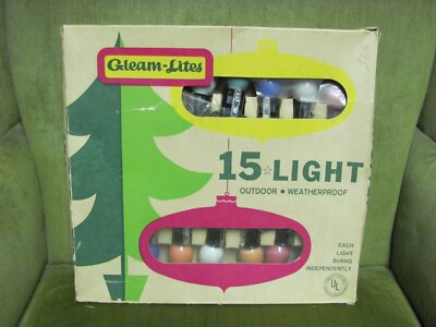 Vintage Christmas Tree Light Set 15 Light Strand w/Box Gleam-Lites | eBay