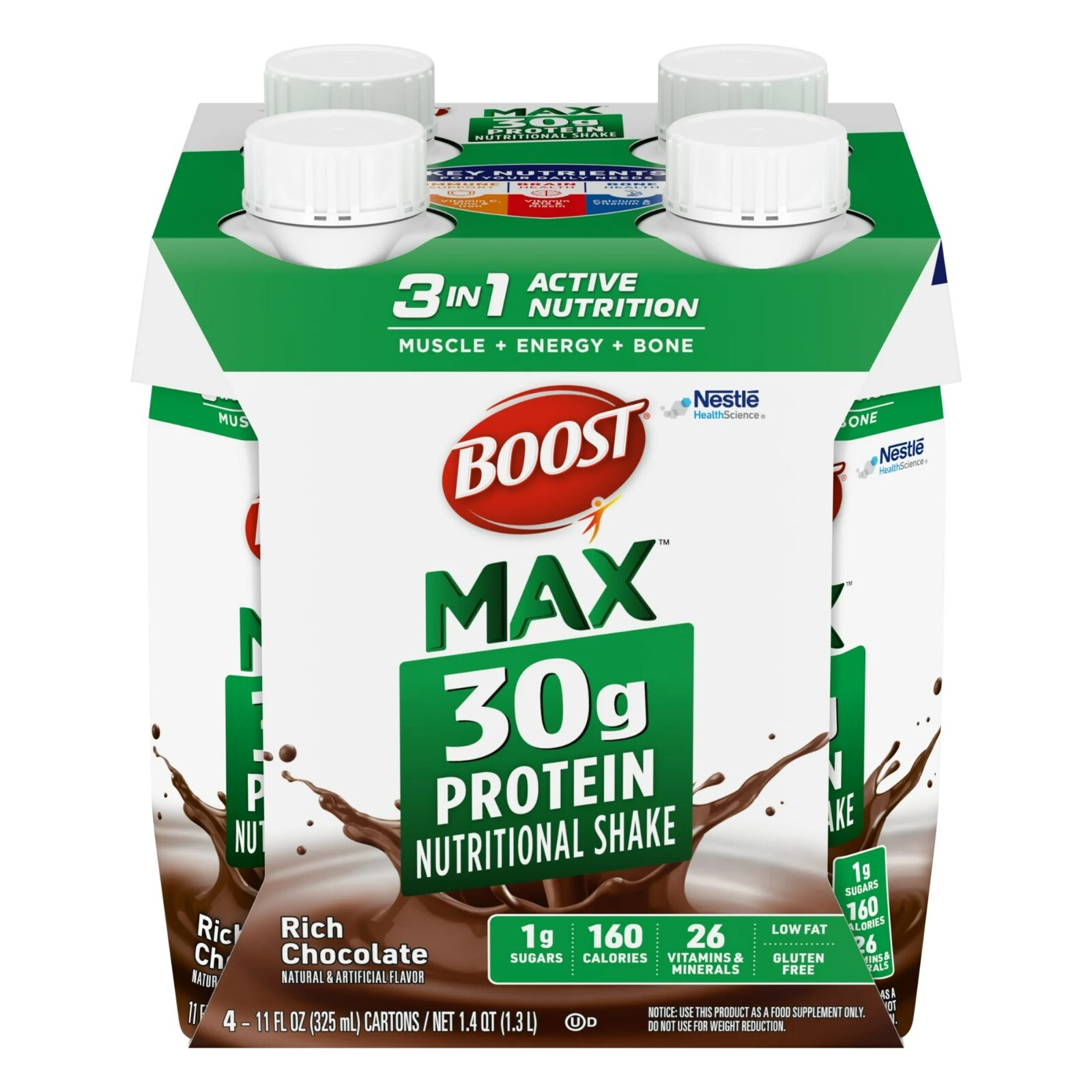 3 BOOST Max Protein Nutritional Shake Rich Chocolate 30g Protein 12-11 ...