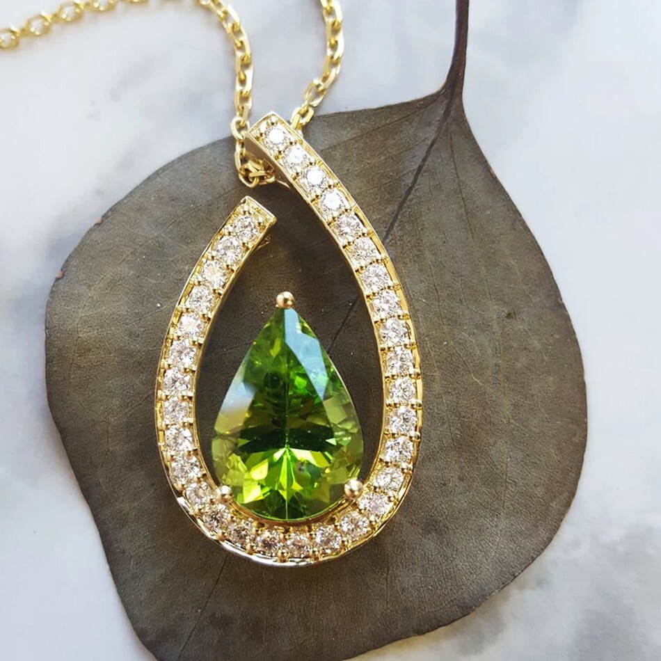 1.56ct Naturale Diamante Rotondo 14k Bis Marchiato Oro Giallo Peridoto ...