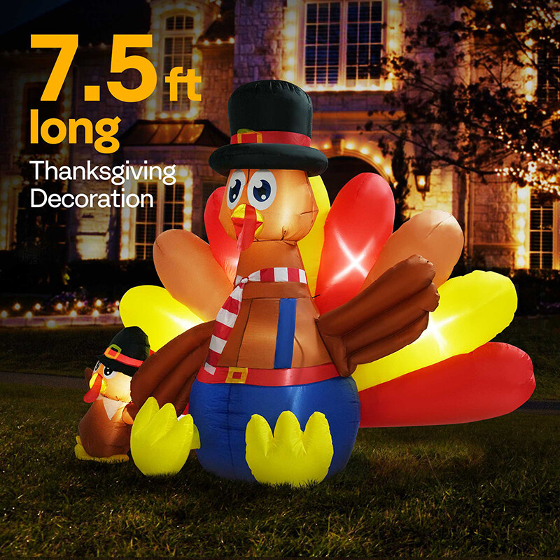 Thanksgiving Inflatable Turkey Blow-up LED Lighted Outdoor Lawn Yard ...