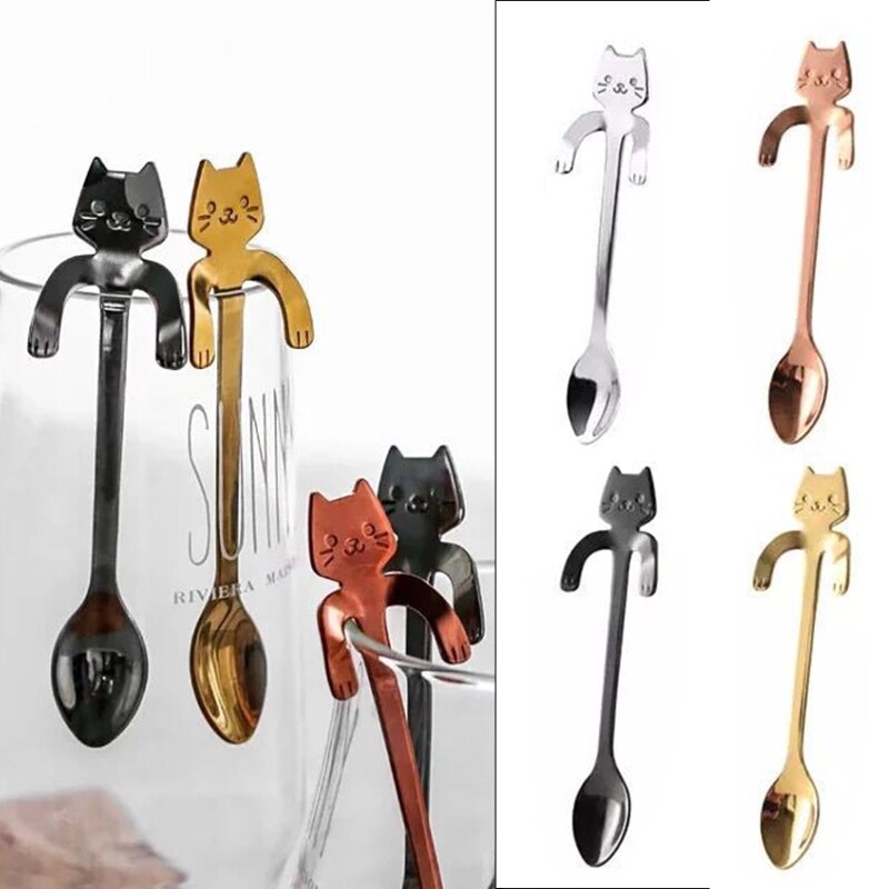 for Cat Shaped Coffee Spoon Stainless Steel Design Teaspoon Kitten ...